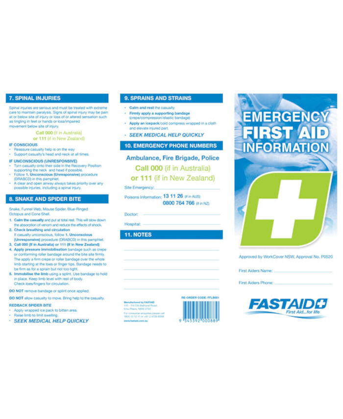 EMERGENCY FIRST AID INFORMATION BOOKLET, BASIC, DL SIZE, 50PK - FastAid